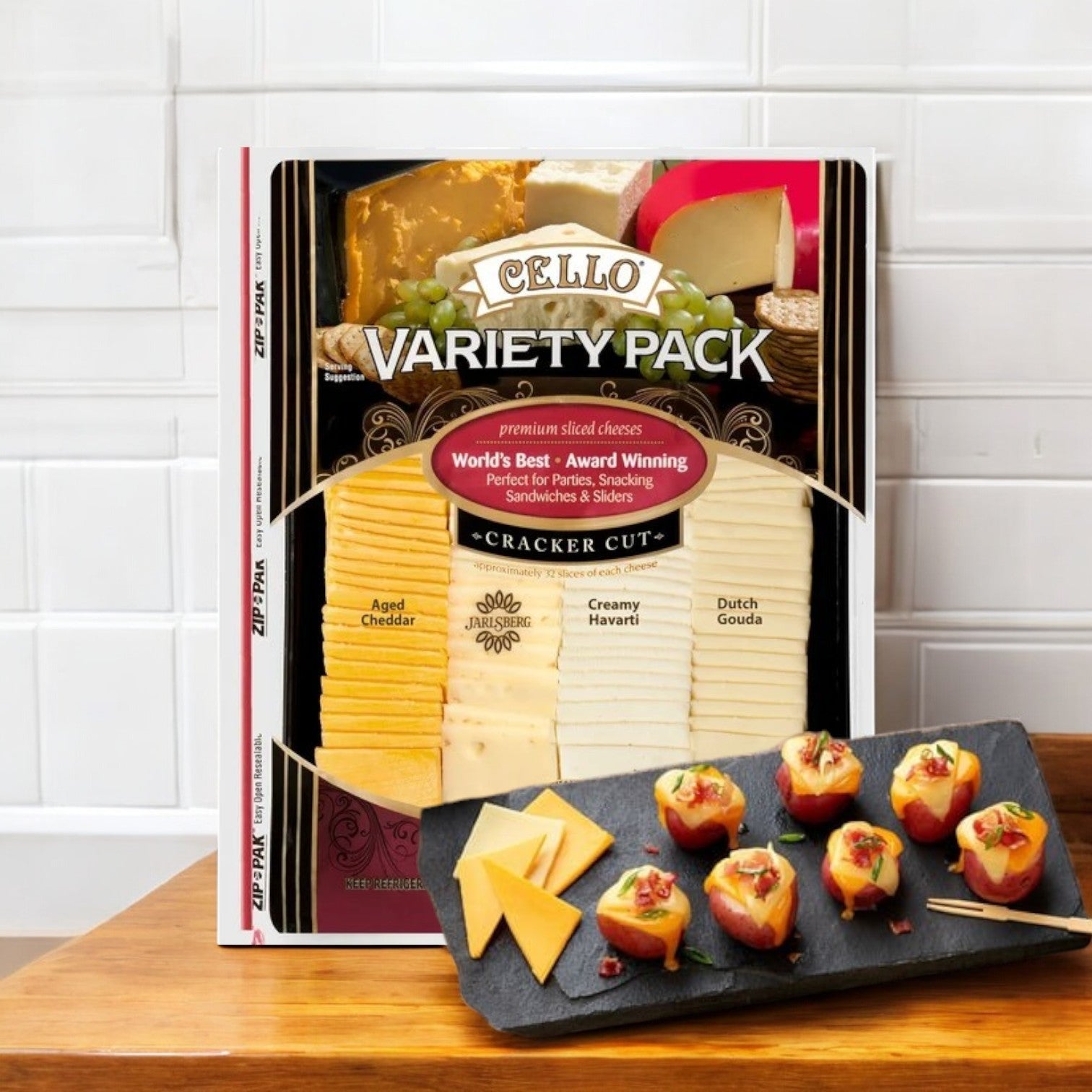 Cello Variety Pack, Cracker Cut, Premium Sliced Cheeses, 2 lbs. - 1 Pa