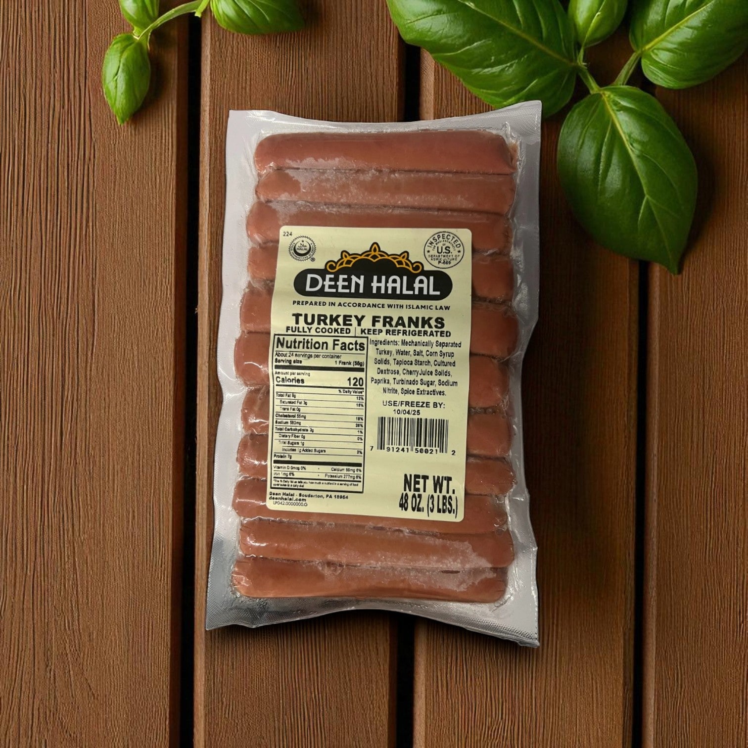 Deen Halal Turkey Franks – 48 oz (3 lbs), 24 Count Pack