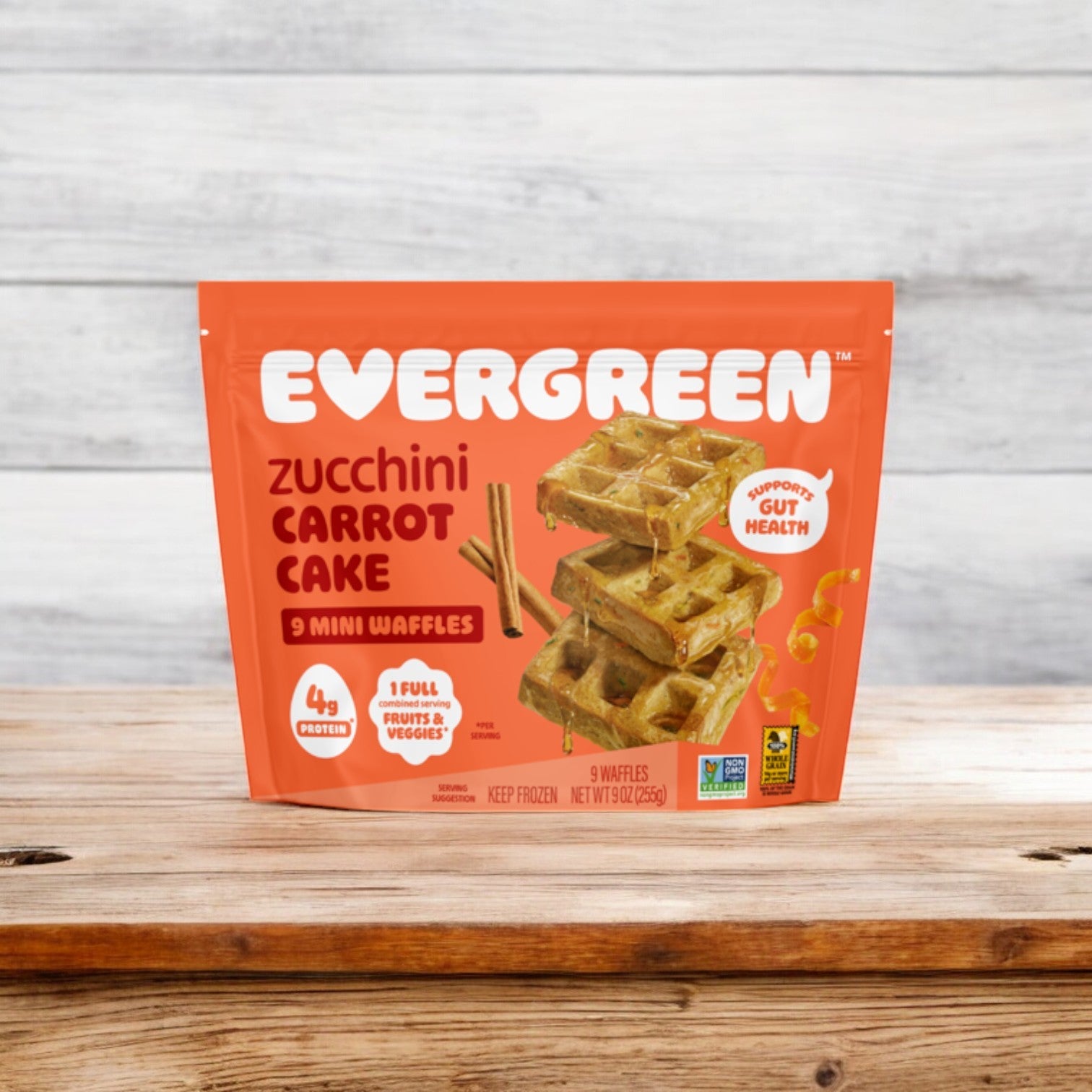 Evergreen Zucchini Carrot Cake, Frozen, Mini Waffles, 9 oz. - 1 Count