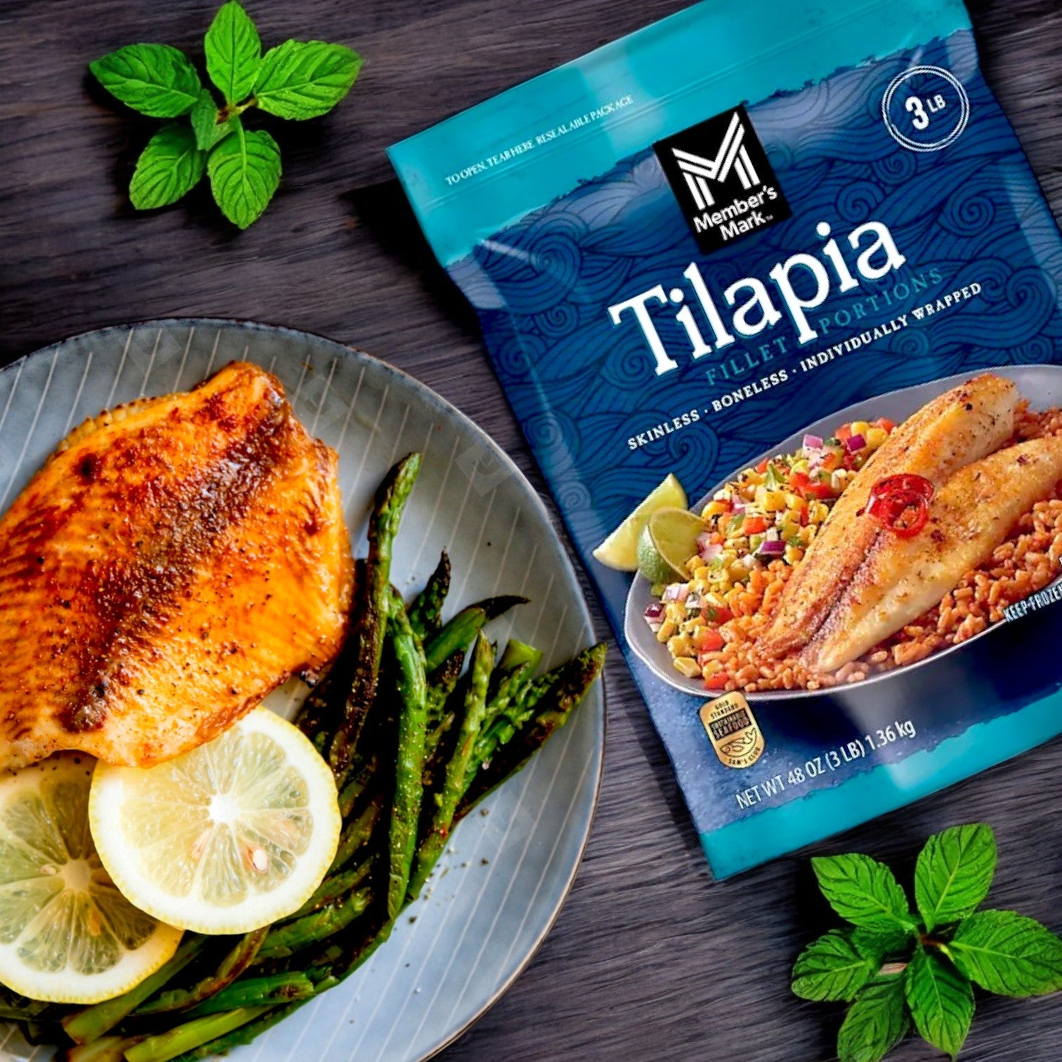 Member's Mark Farm-Raised Tilapia Fillet Portions – Skinless, Boneless