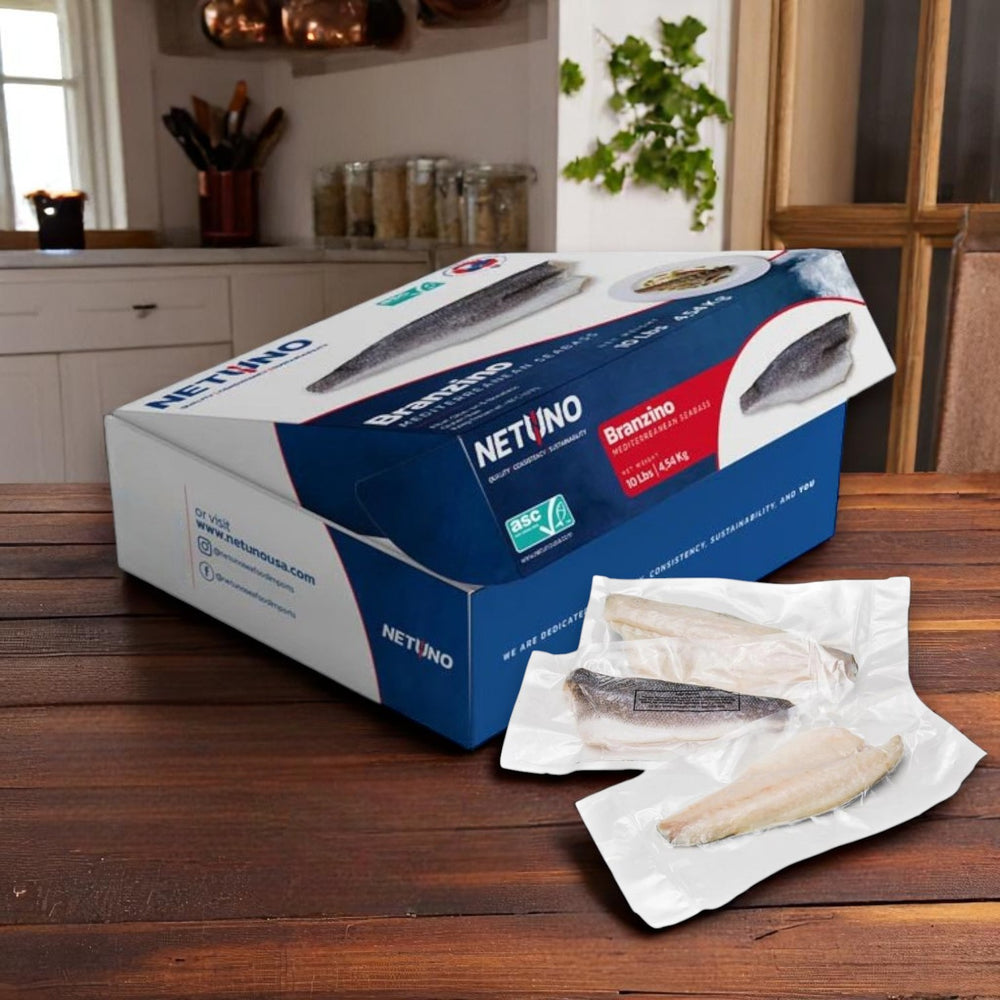 NETUNO USA – Branzino Fillet, Skin On – 5–6 oz Each – 10 lbs