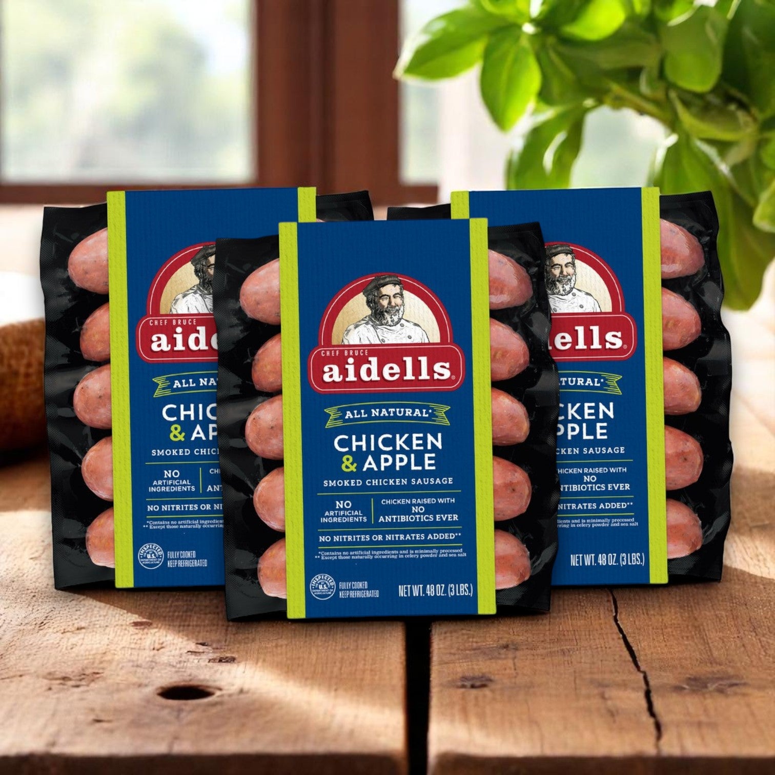 Aidells Chicken & Apple Smoked Chicken Sausage – 3 Pack (48 oz Each, 9