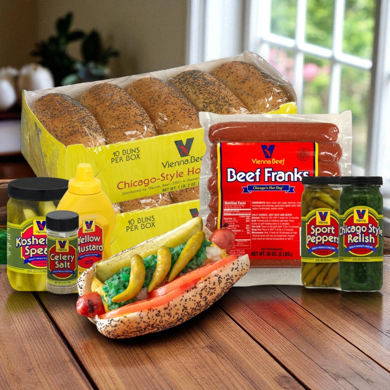 Vienna Hot Dog Kit! Chicago Style! 16 Hot Dogs With Buns And Condiment